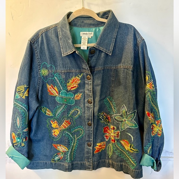 Coldwater Creek | Jackets & Coats | Coldwater Creek Embroidered Floral Jean Jacket 2x | Poshmark